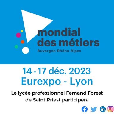 Le lycée professionnel Fernand Forest sera présent au Mondial des Métiers du 14 au 17 décembre ...
